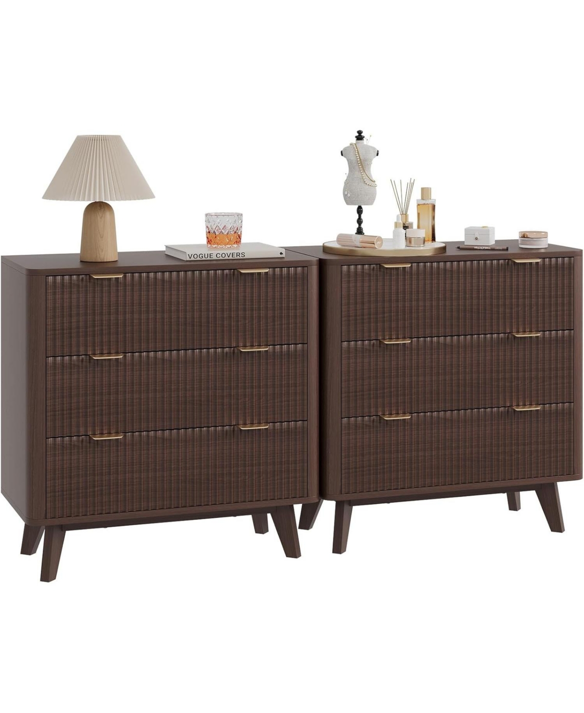 Click here for gaomon 2PCS Fluted Nightstand  Modern 3 Drawer Bed... prices