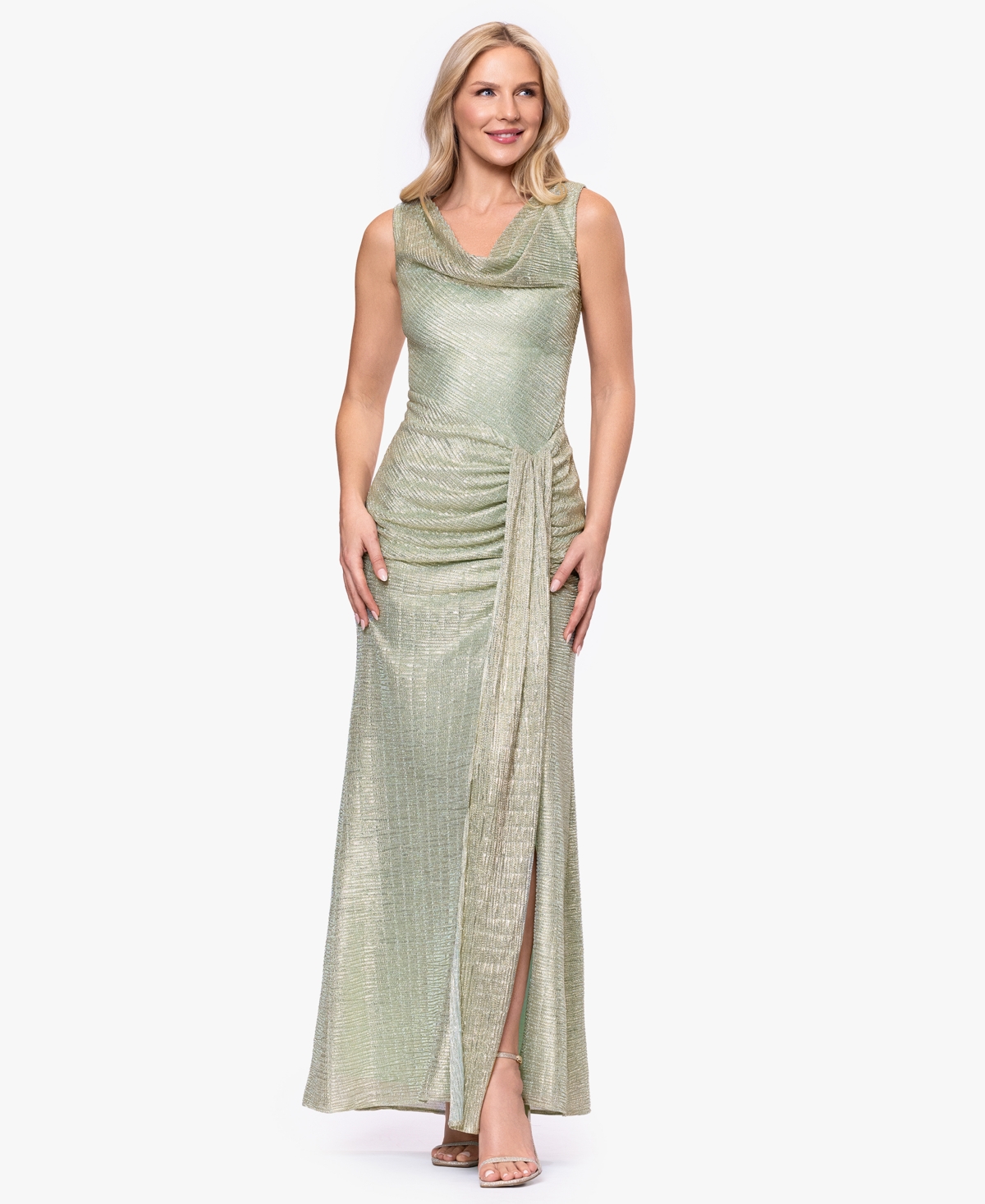 Click here for Betsy & Adam Womens Cowl Neck Maxi Gown - Sage prices