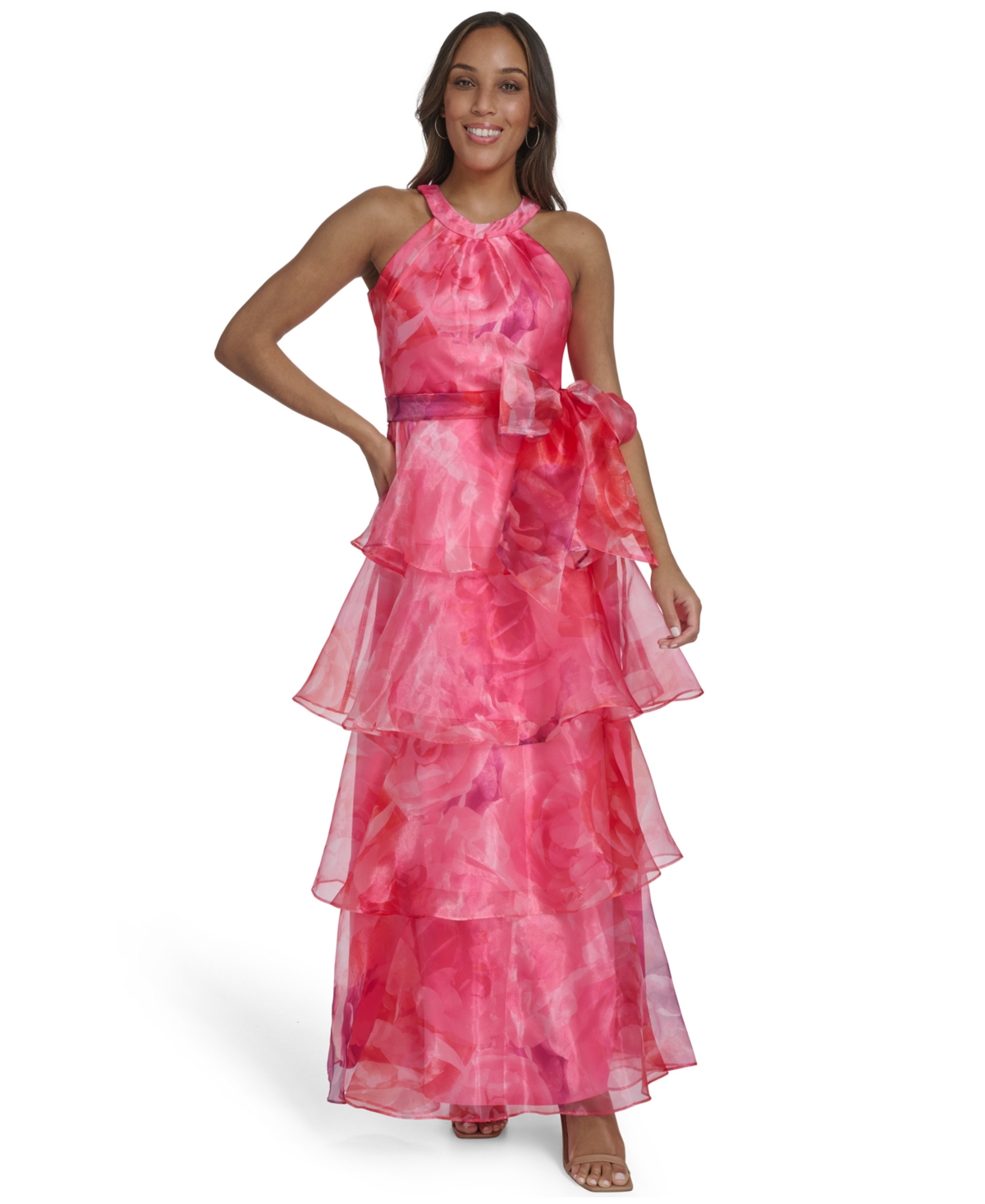 Click here for Eliza J Petite Halter Neck Floor Length Gown - Pin... prices