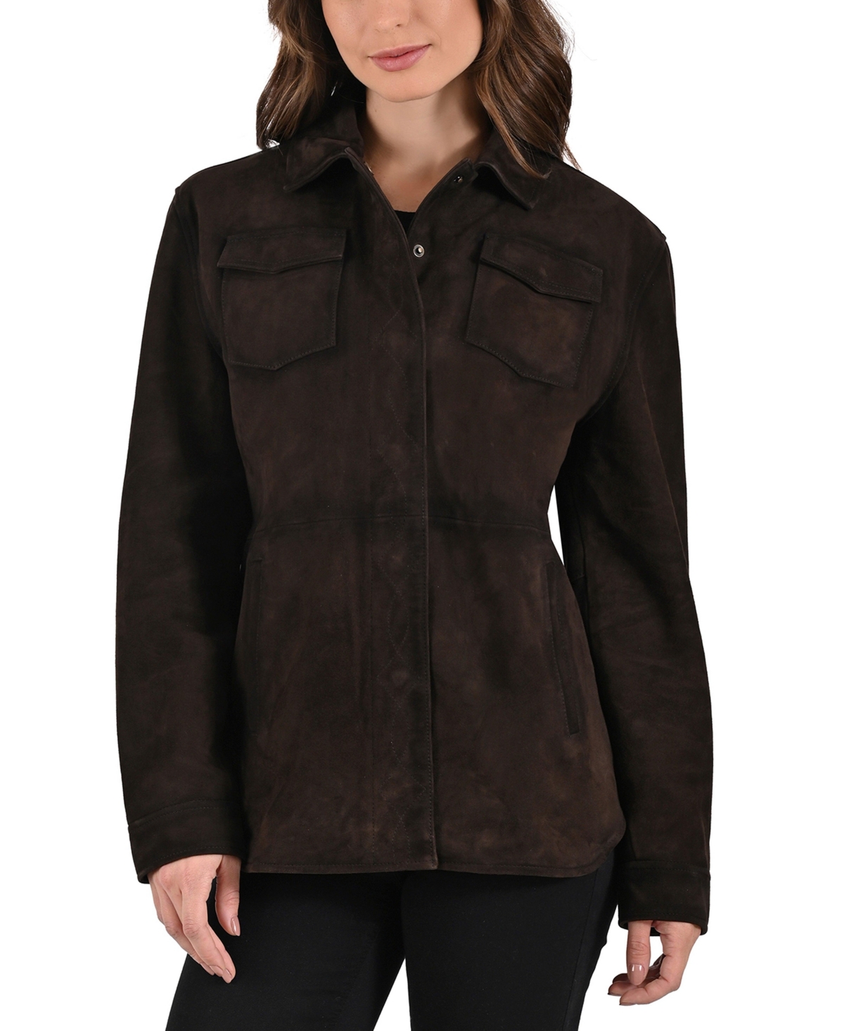 Click here for Frye Womens Women s Goat Suede Jacket - Dark brown prices