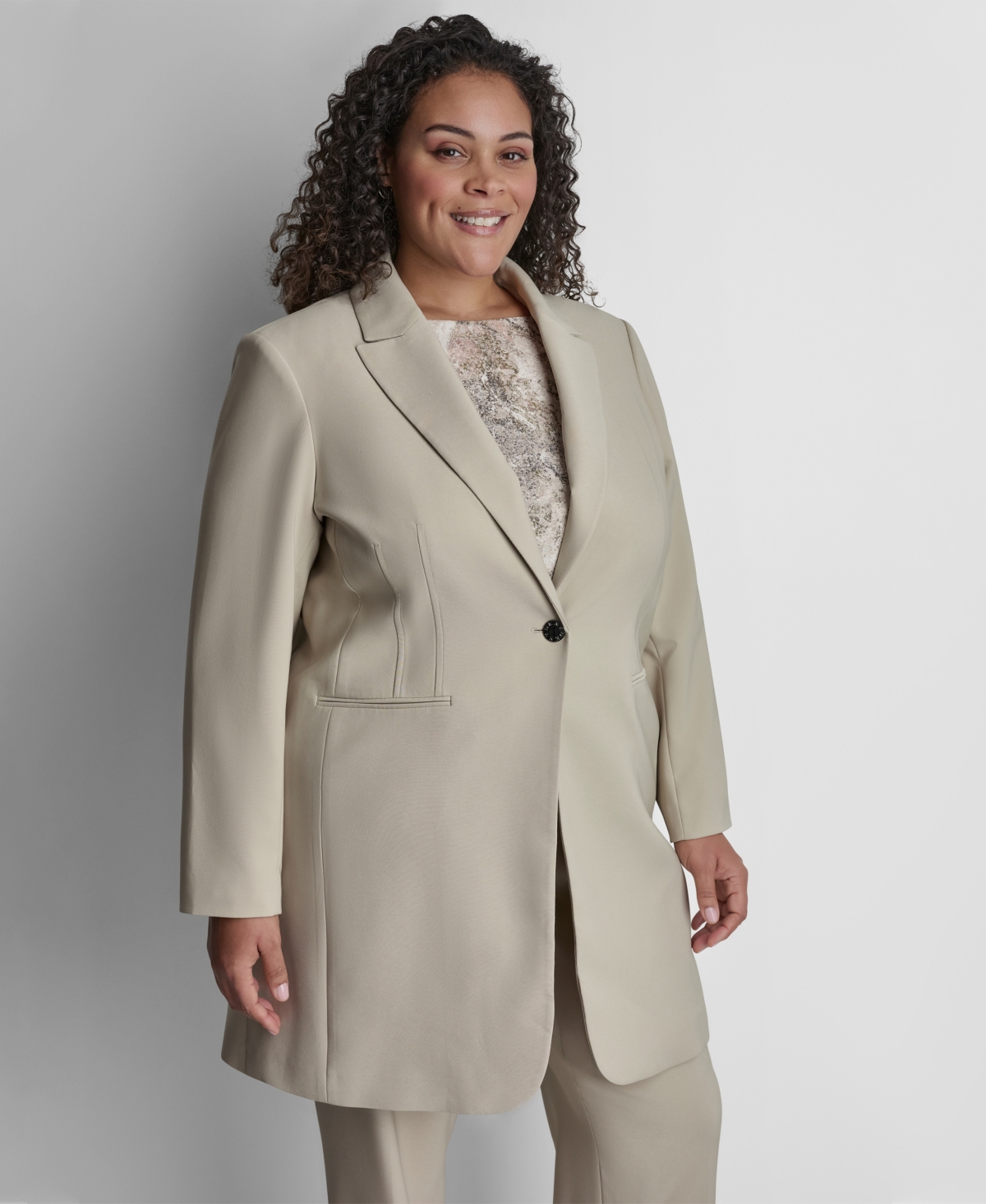 Click here for Dkny Plus Size Notch Collar Buttoned Jacket - Pebb... prices