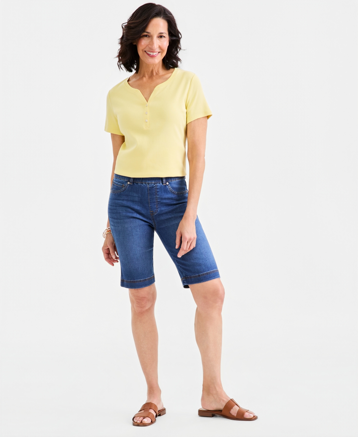 Style & Co Womens High Rise Pull-On Bermuda Shorts  Macys Exclusive - Summit Wash