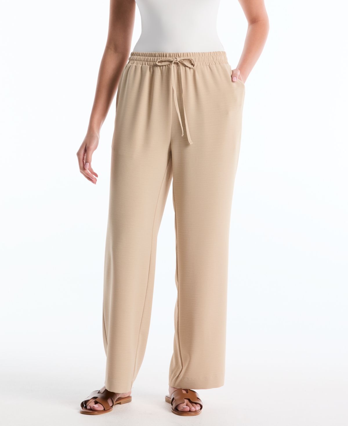 Click here for Rafaella Petite Drawstring Wide-Leg Pants - Humus prices