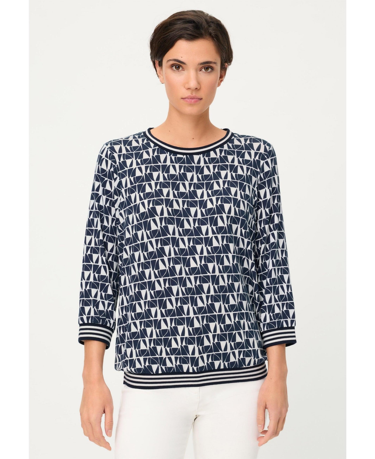 Click here for Olsen Womens Allover Geo Print T-Shirt with Stripe... prices