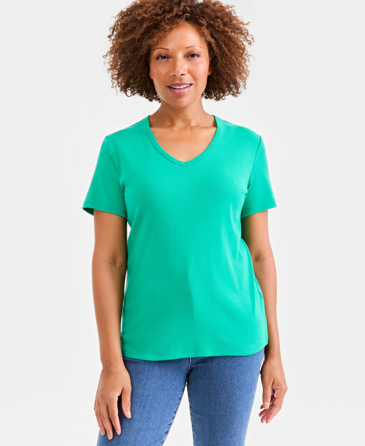 Click here for Style & Co Womens Cotton Short Sleeve V-Neck Top... prices