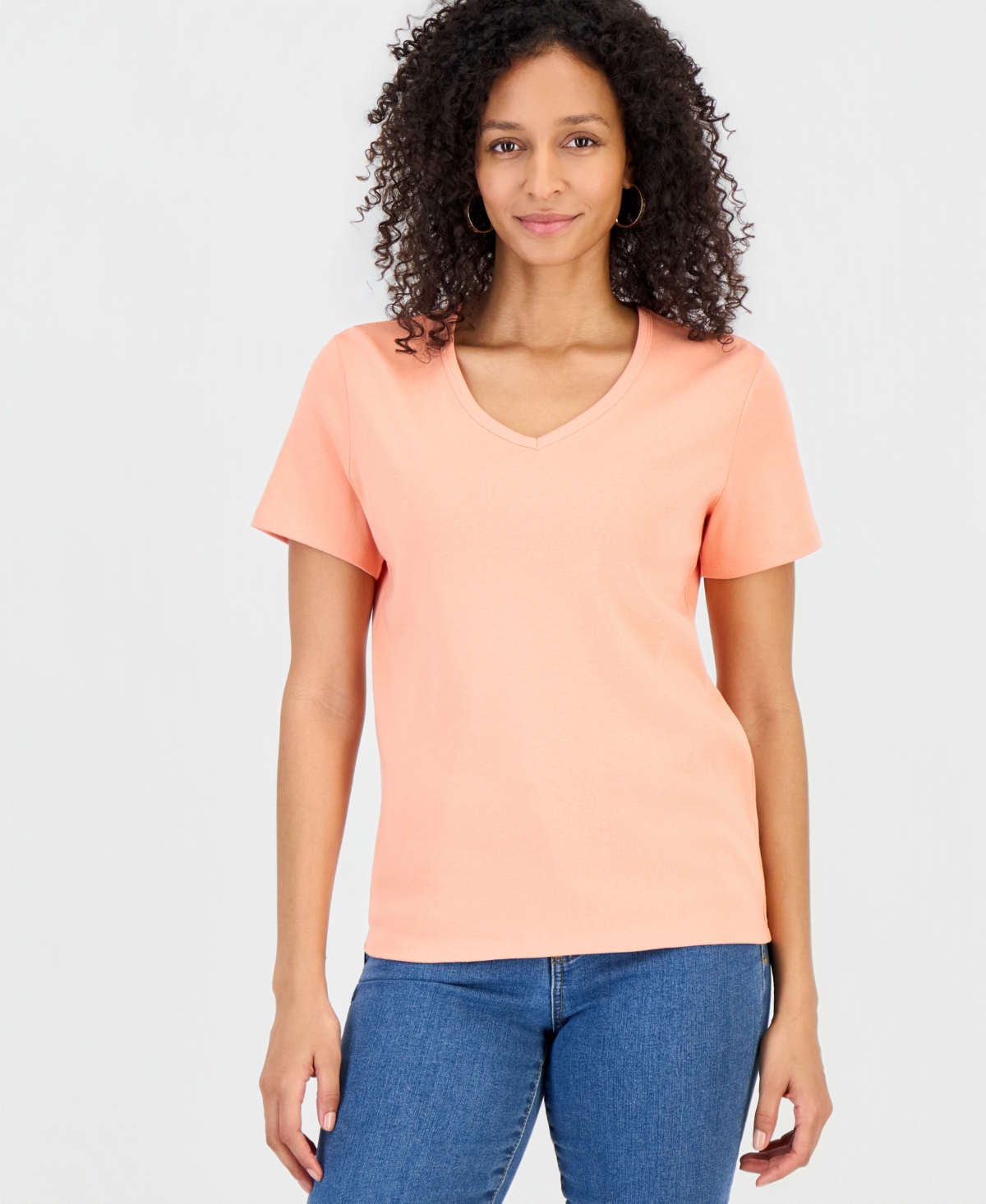 Click here for Style & Co Womens Cotton Short Sleeve V-Neck Top... prices