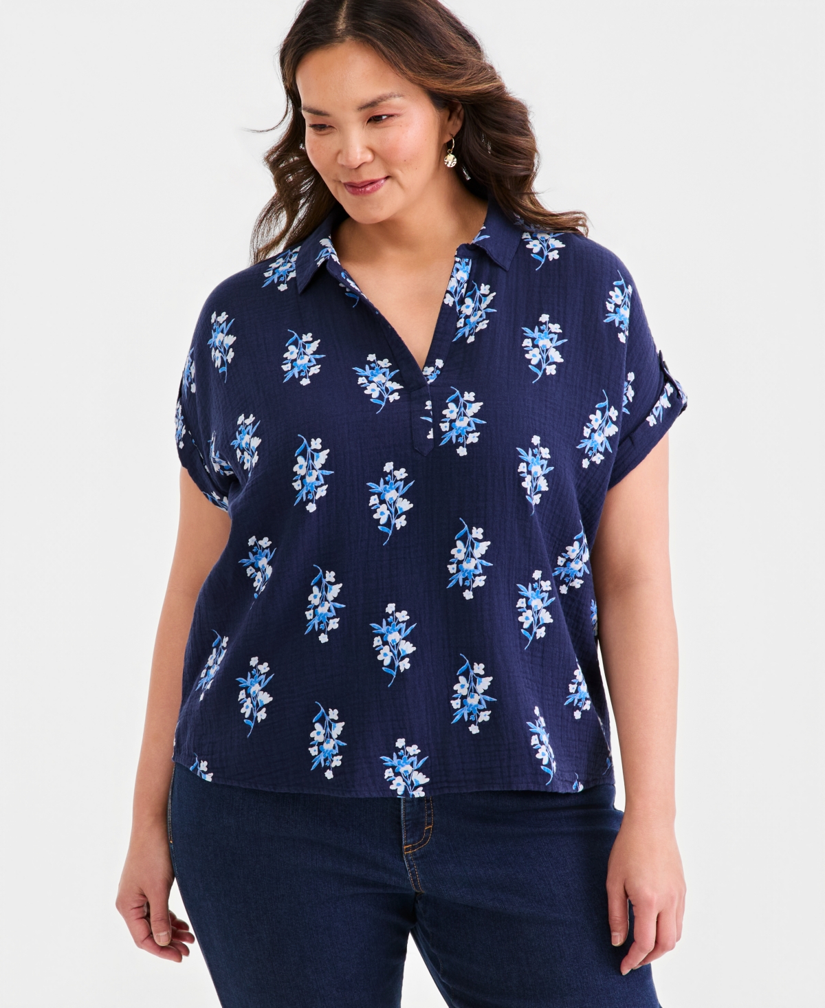 Click here for Style & Co Plus Size Collared Popover Top  Macys E... prices