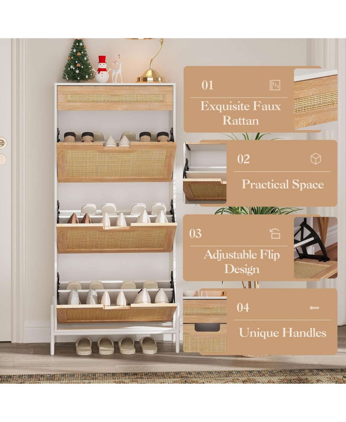 Click here for gaomon White Natural Rattan Narrow Shoe Cabinet -... prices