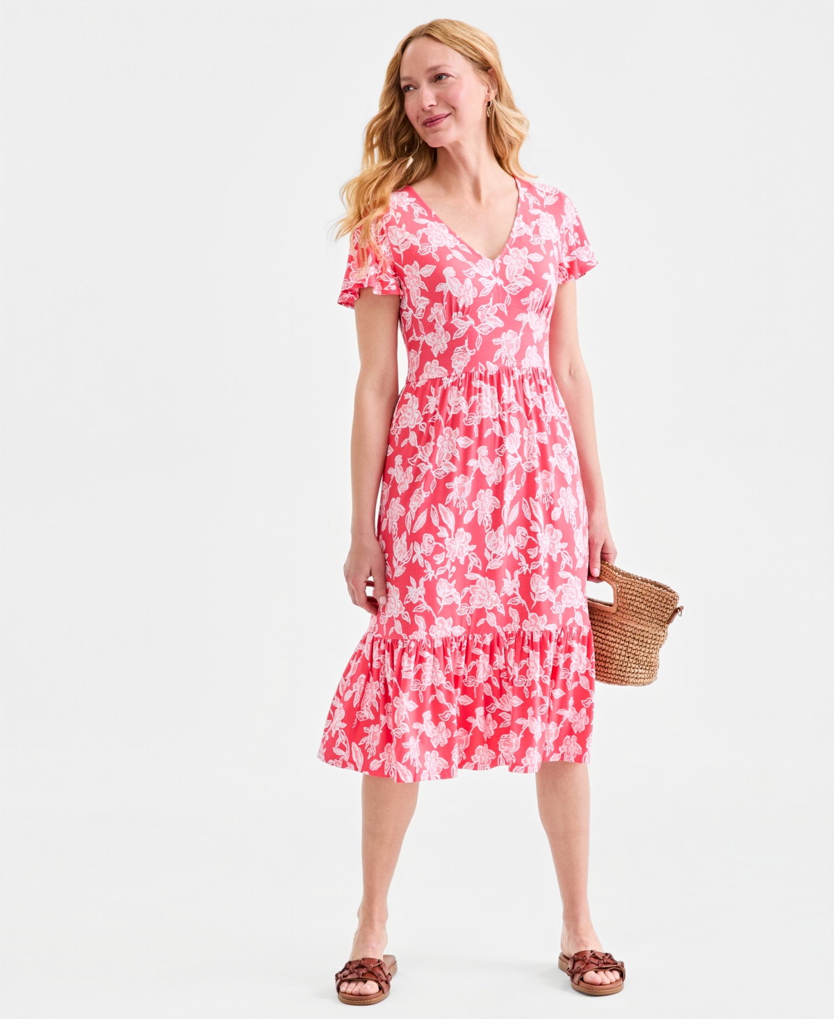 Click here for Style & Co Womens V-Neck Tiered Midi Dress  Macys... prices