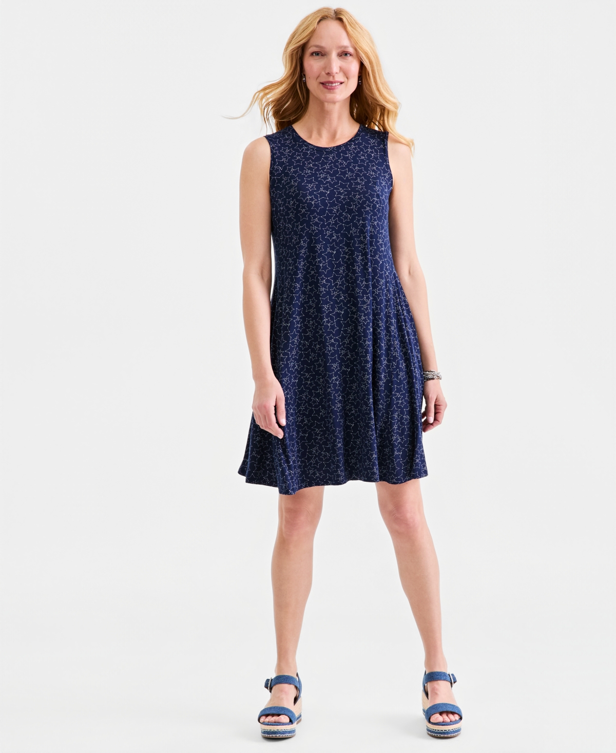Click here for Style & Co Womens Printed Sleeveless Knit Dress  M... prices