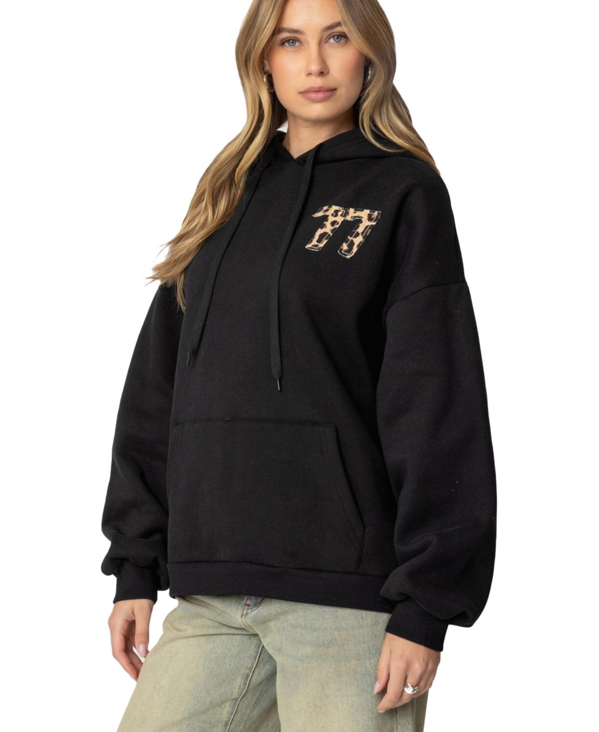 Click here for Edikted Womens Leopard 77 Oversized Hoodie - Black prices
