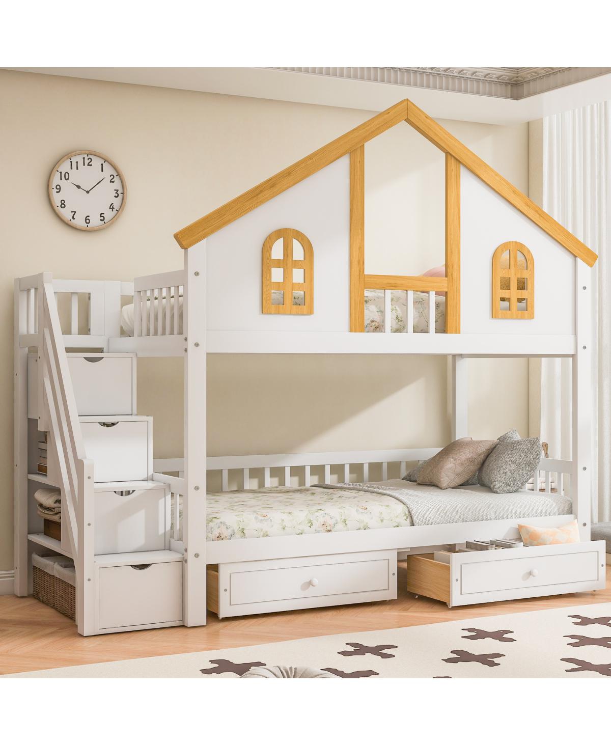 Click here for Streamdale Furniture Twin Size Wooden House Bunk B... prices