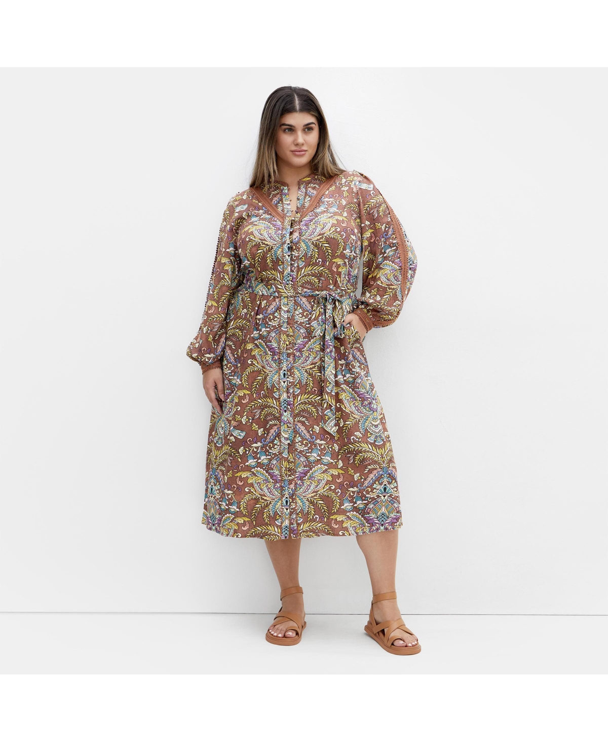 Click here for City Chic Plus Size Mysteria Print Dress - Brown/... prices