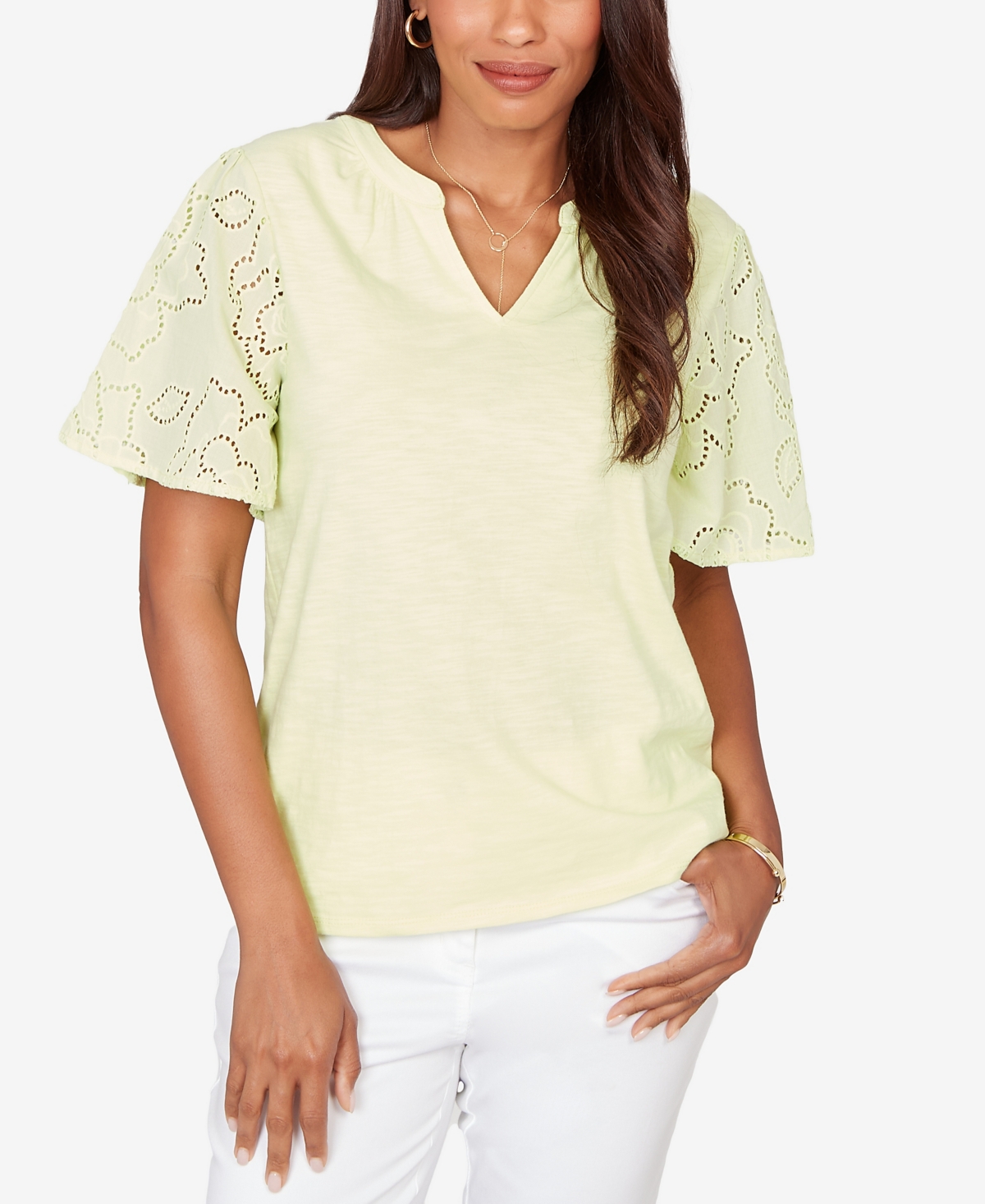 Click here for Ruby Rd. Plus Size Eyelet Sleeve Cotton Jersey Top... prices