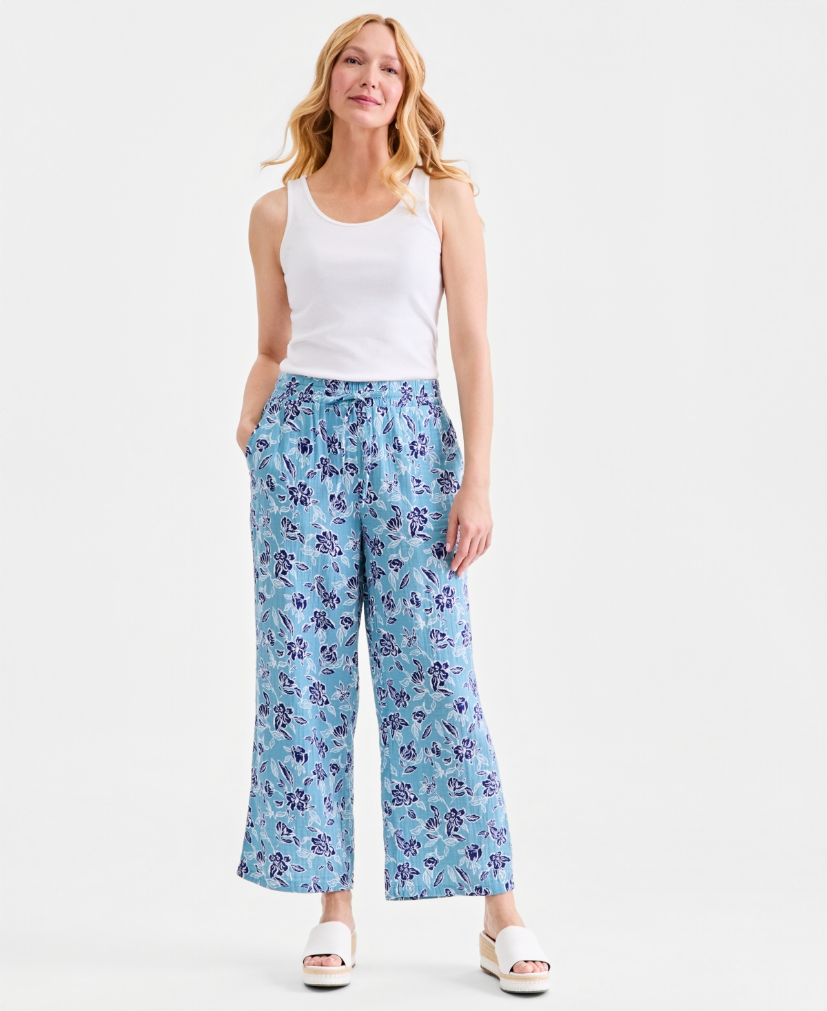 Click here for Style & Co Womens Cotton Gauze Straight-Leg Pull-O... prices