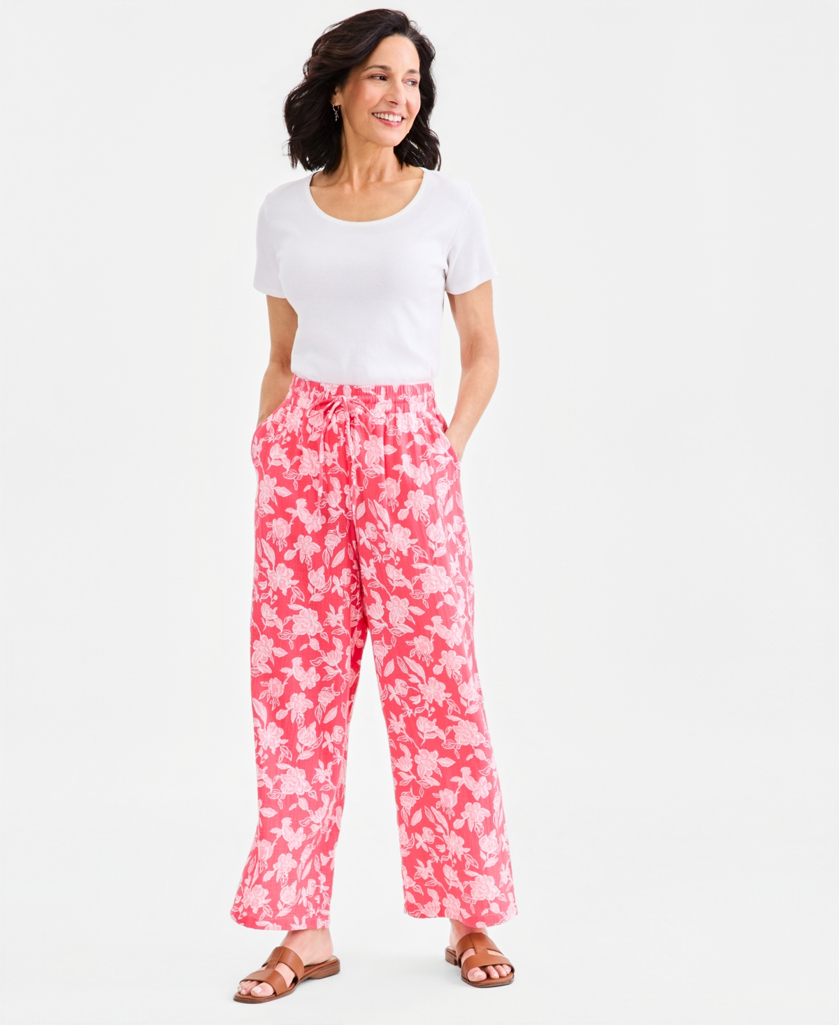 Click here for Style & Co Womens Cotton Gauze Straight-Leg Pull-O... prices