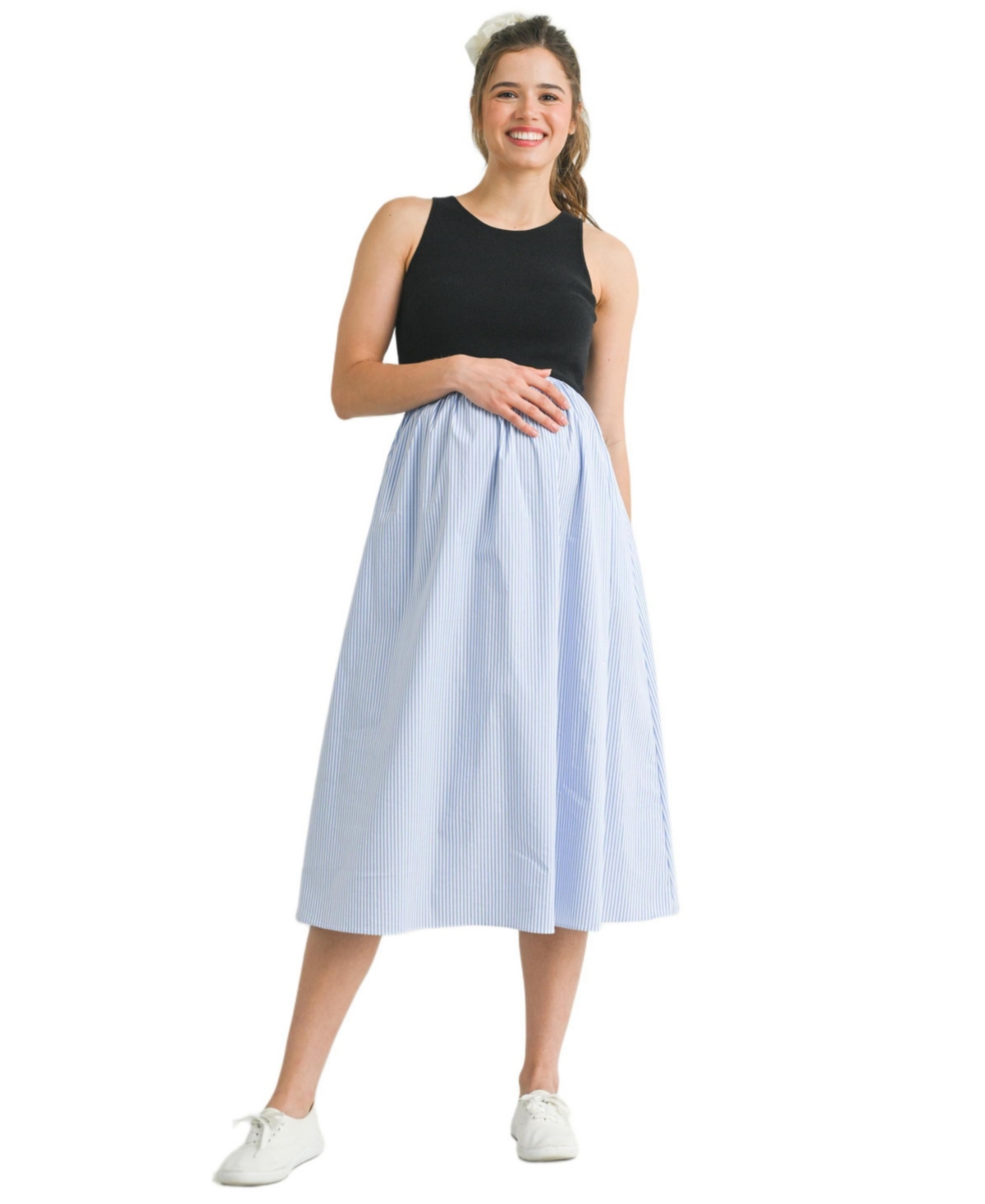Click here for Hello Miz Maternity Sleeveless Empire Waist Stripe... prices
