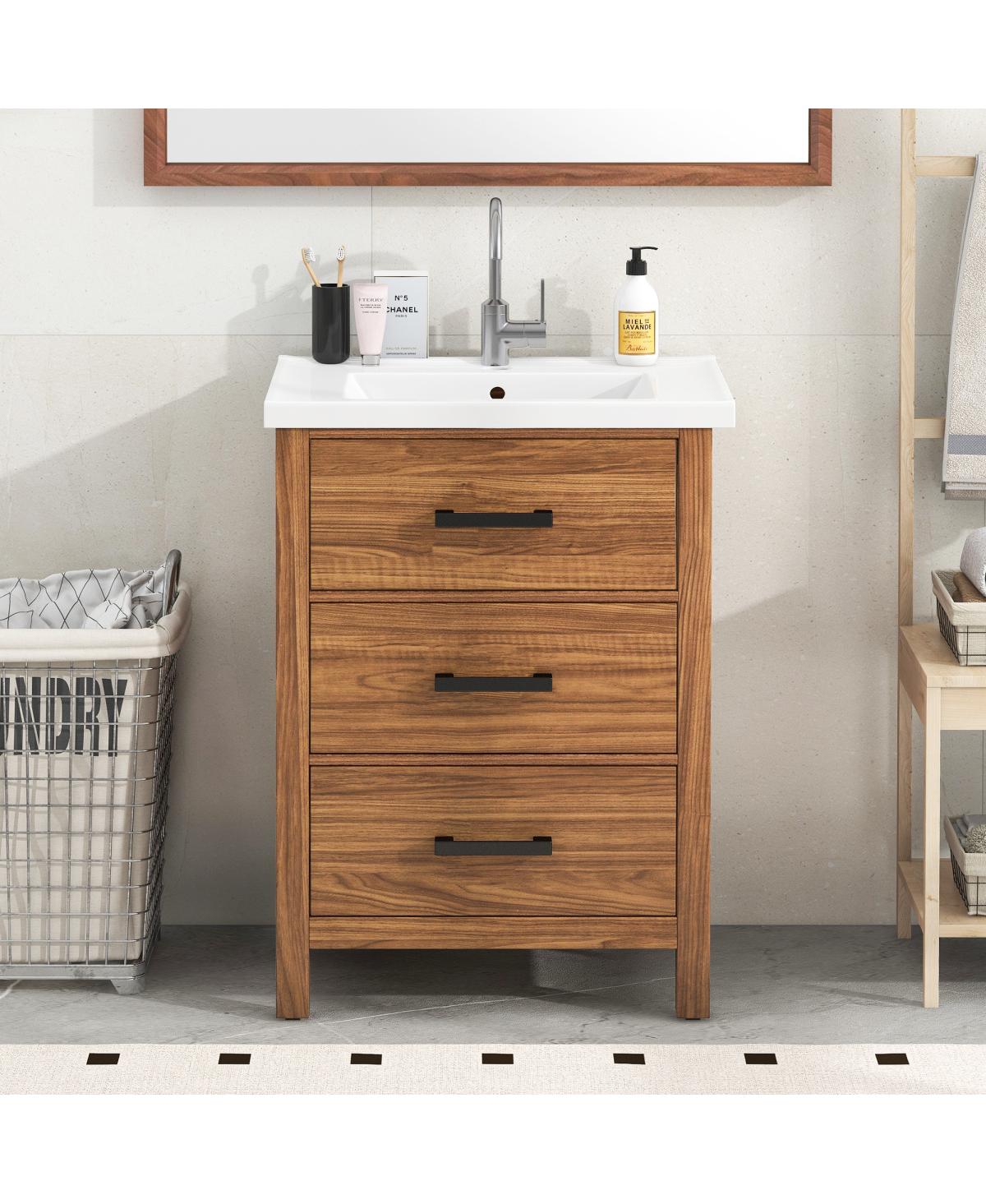 Click here for Sillysis 24" Walnut Bathroom Vanity with Cera... prices