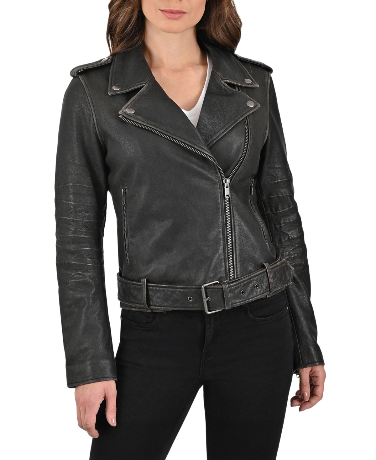 Click here for Frye Womens Women s Sheep Crack Leather Jacket - B... prices