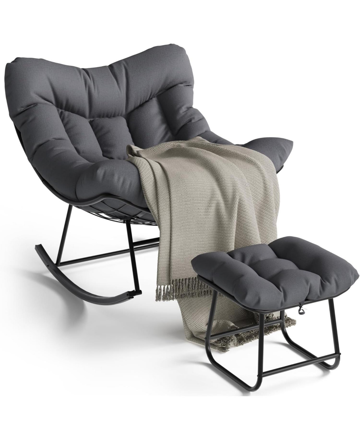 Click here for gaomon Outdoor Papasan Rocking Chair with Footrest... prices
