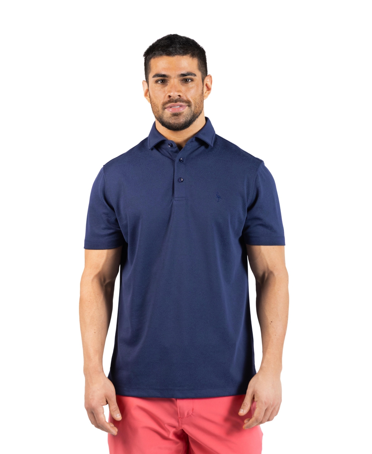 Click here for TailorByrd Mens Distressed Floral Modal Polo - Nav... prices