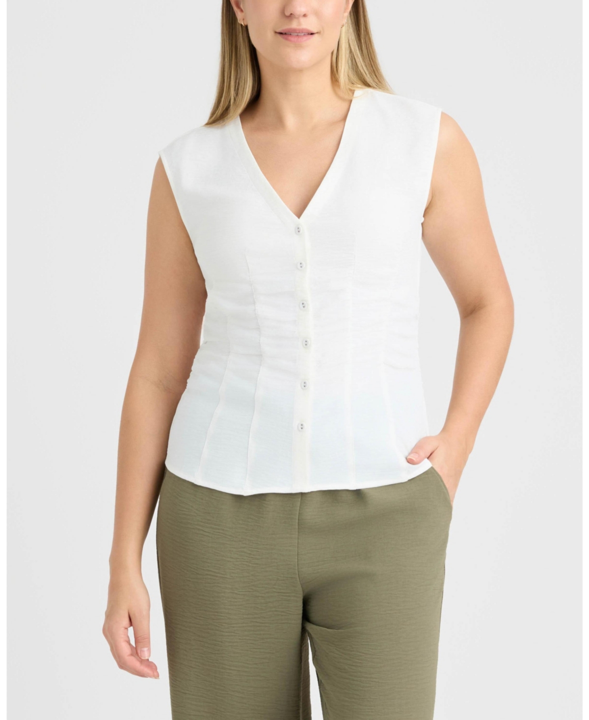 Click here for Ellen Tracy Womens Sleeveless Gathered Top - Marsh... prices