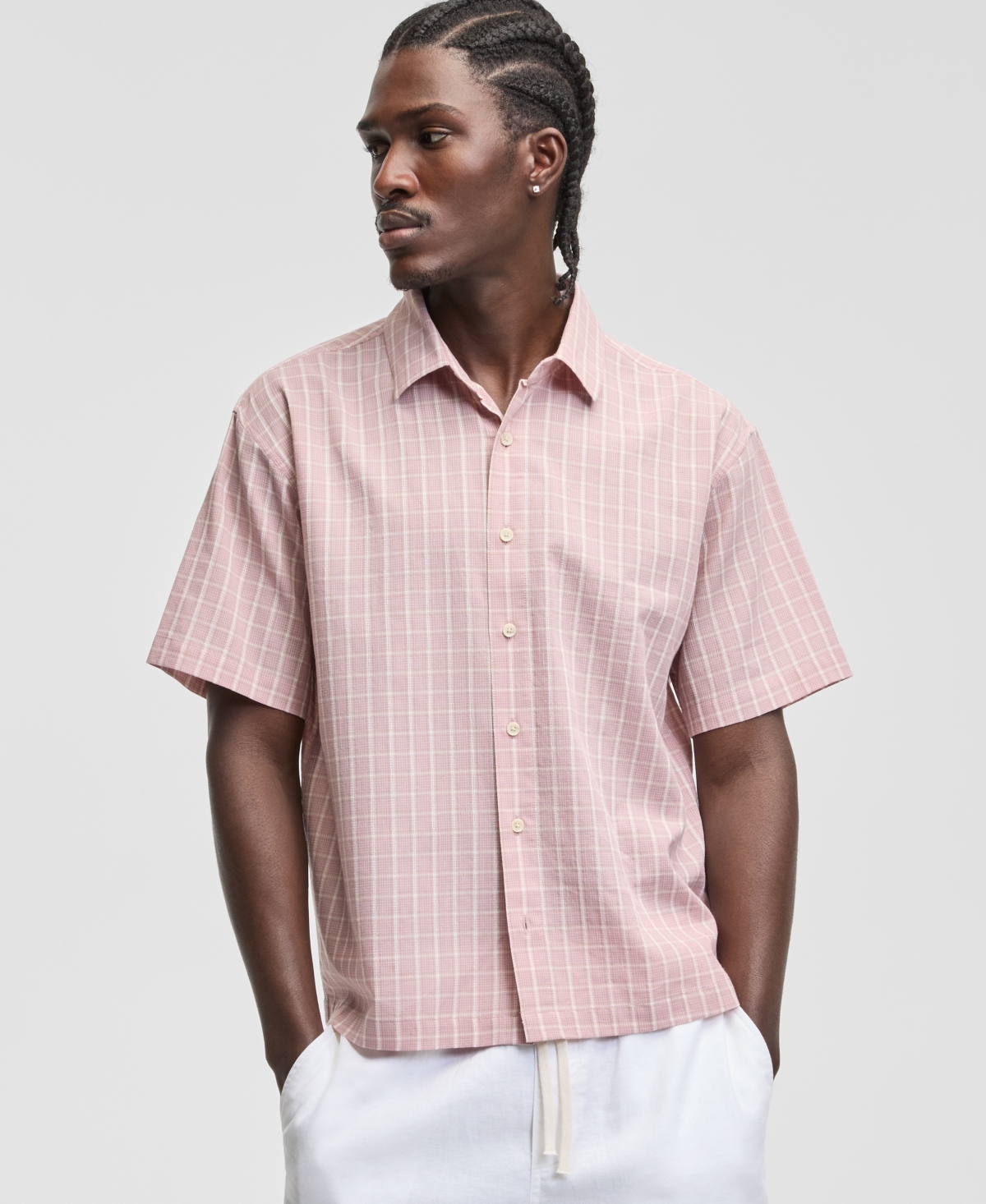 Click here for Sun + Stone Mens Relaxed Crop Nolan Plaid Shirt  M... prices