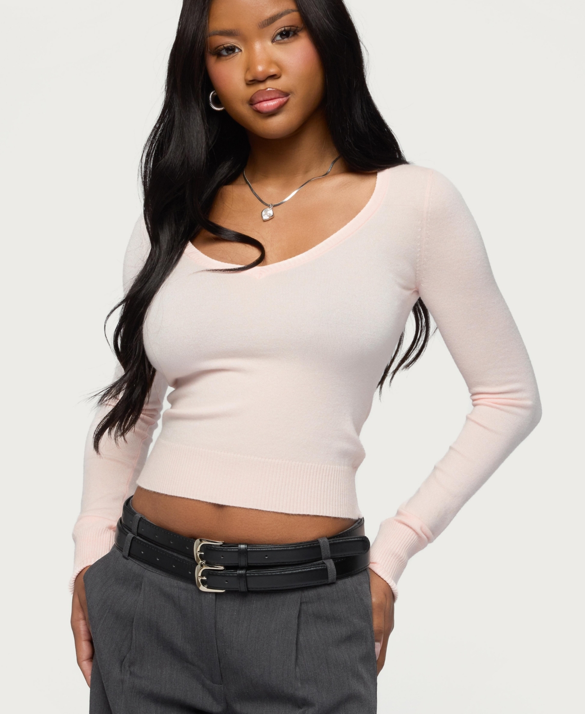 Click here for Edikted Womens Mercedes Knitted V Neck Sweaters -... prices