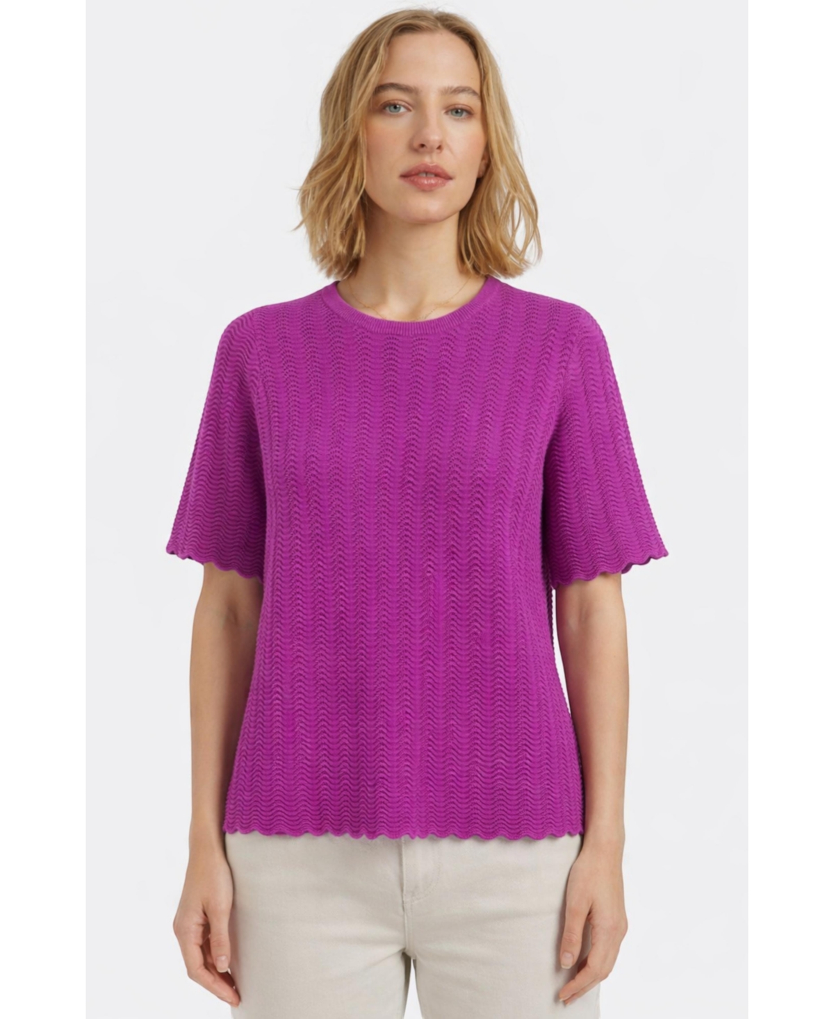 Click here for Chinti & Parker Womens Cotton Crochet Tee - Magent... prices