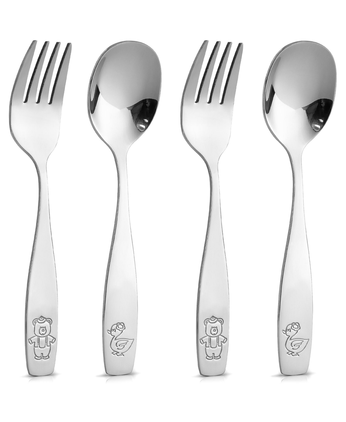 Zulay Kitchen 4 Pieces Toddler Utensils - Kids Stainless Silverware Set - Silver