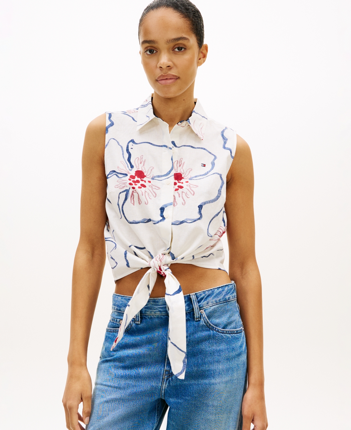 Click here for Tommy Hilfiger Womens Knotted Collared Top - Linea... prices