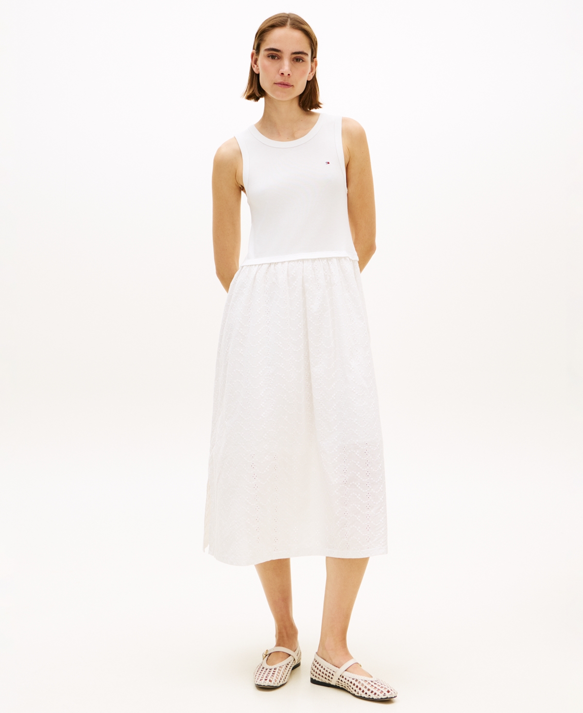 Click here for Tommy Hilfiger Womens Mixed Media Broderie Dress -... prices