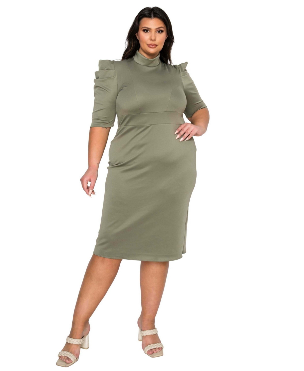 Click here for L I V D Plus Size Astra Sheath Dress - Dark sage prices