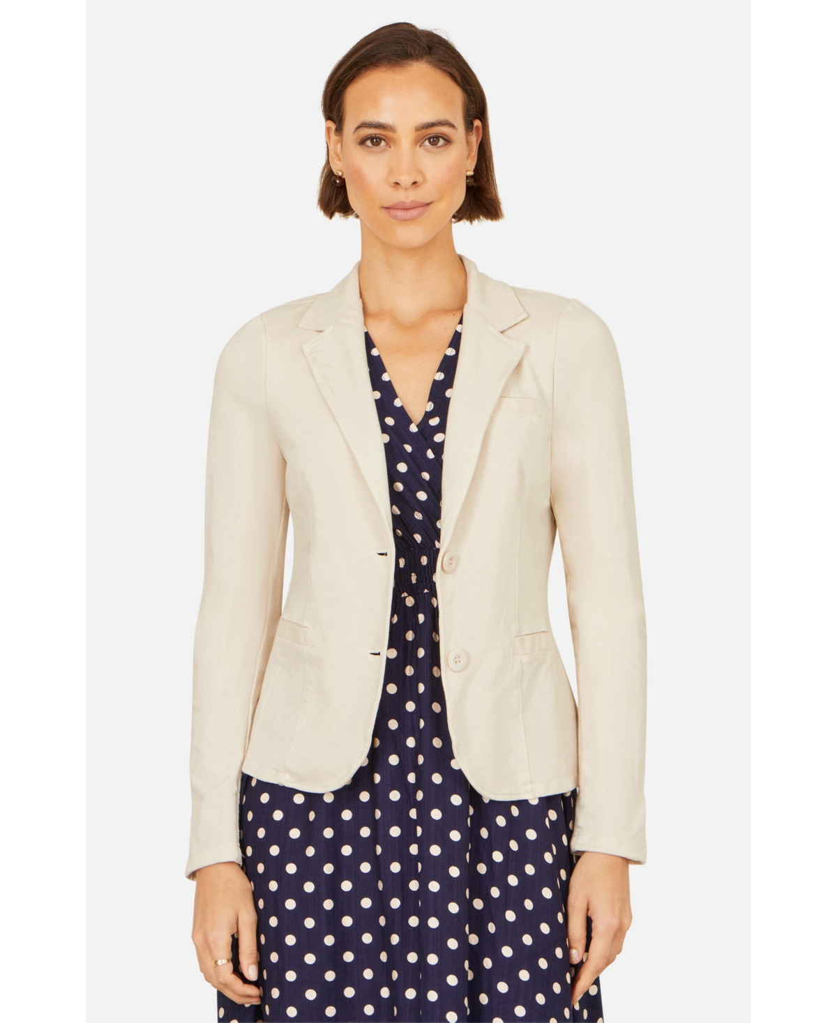 Click here for Yumi Womens Stretch Cotton Blazer - Beige prices