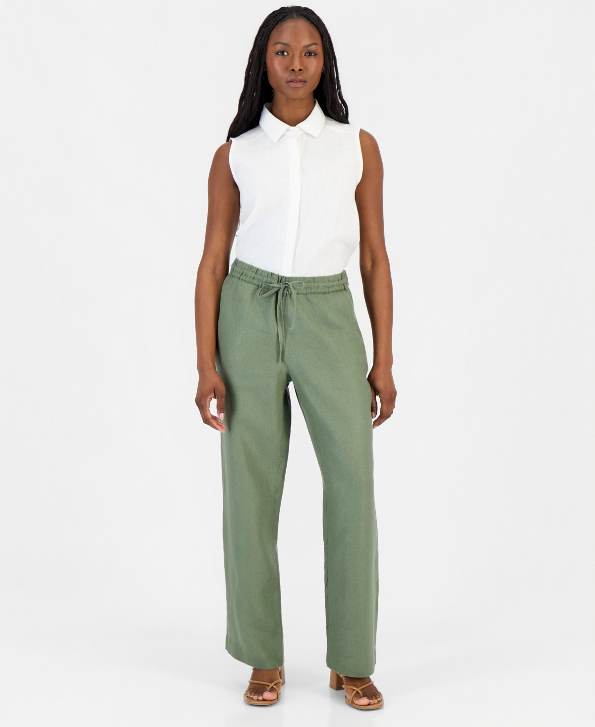 Click here for Charter Club Petite 100 Linen Drawstring Pants  Cr... prices