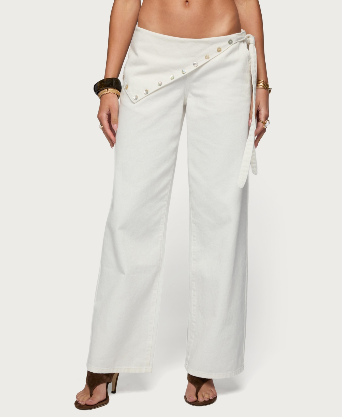 Click here for Edikted Womens Button Foldover Low Rise Baggy Jean... prices