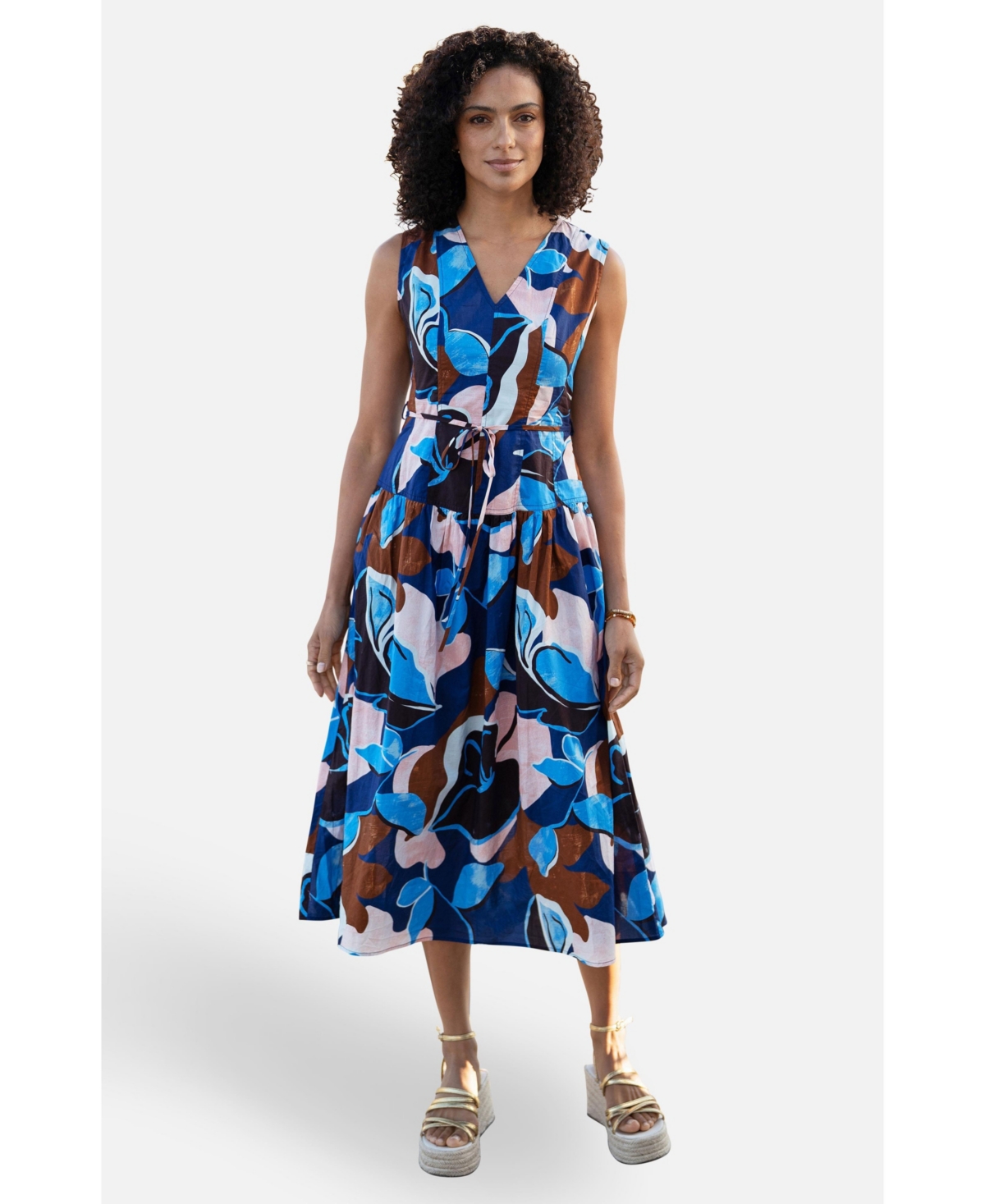 Click here for Yumi Womens Floral Abstract Dropped Waist Midi Dre... prices