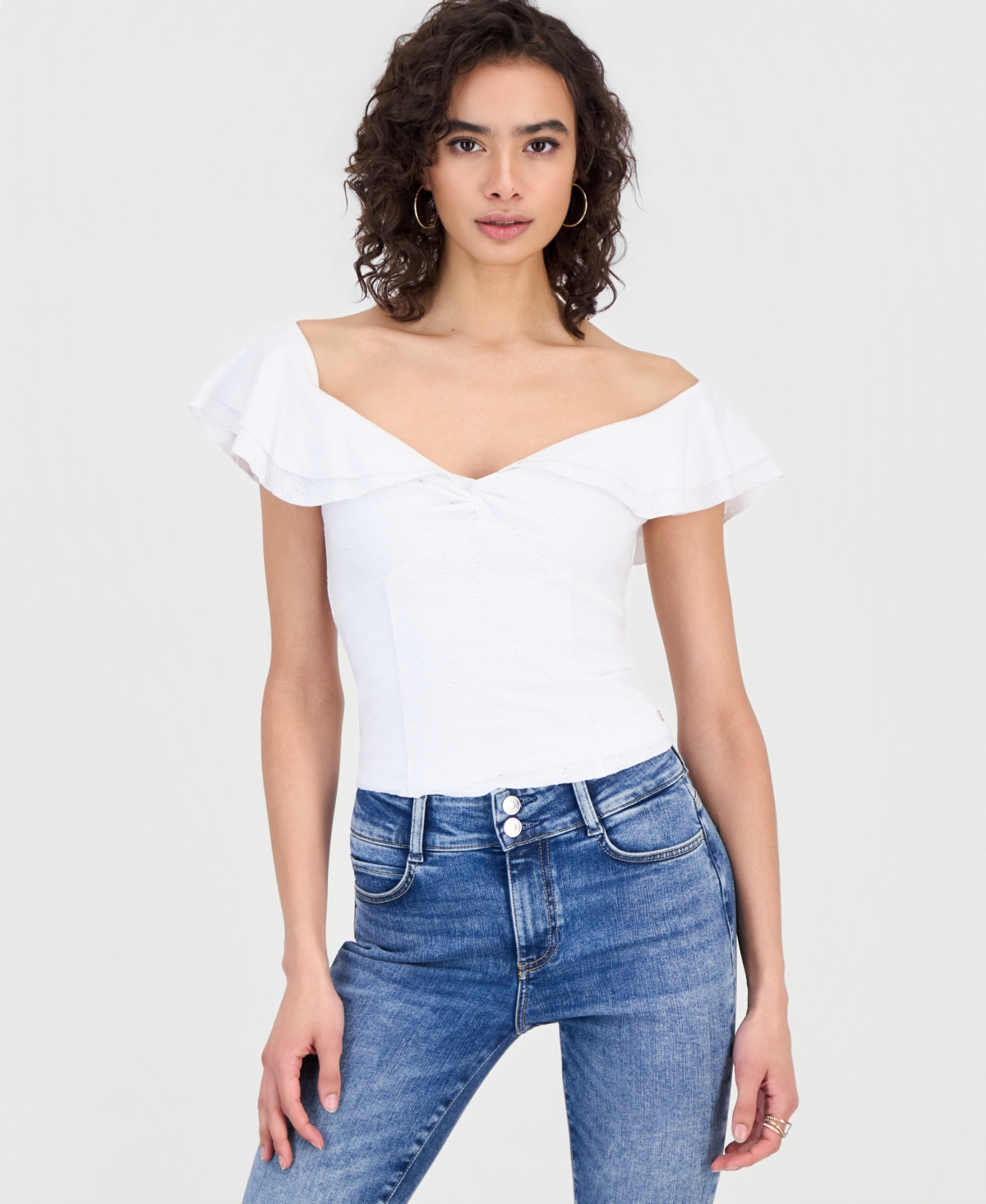 Click here for Guess Womens Off-The-Shoulder Teodolinda Top - Pur... prices