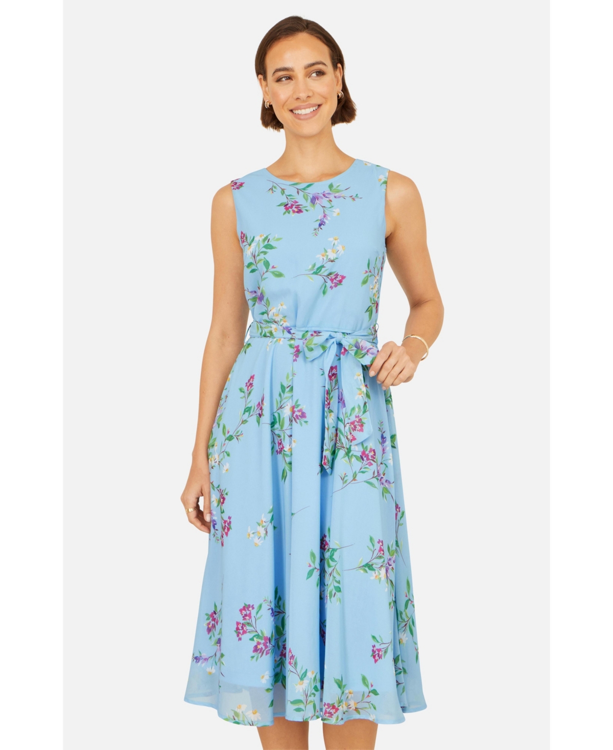 Click here for Yumi Womens Floral Print Midi Skater Dress - Blue prices