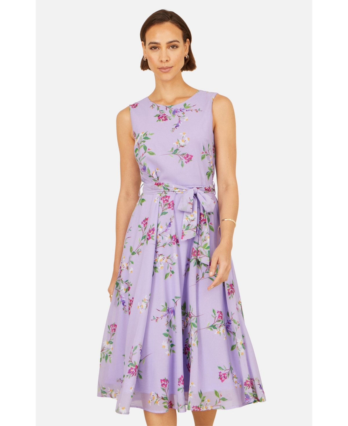 Click here for Yumi Womens Floral Print Midi Skater Dress - Lilac prices
