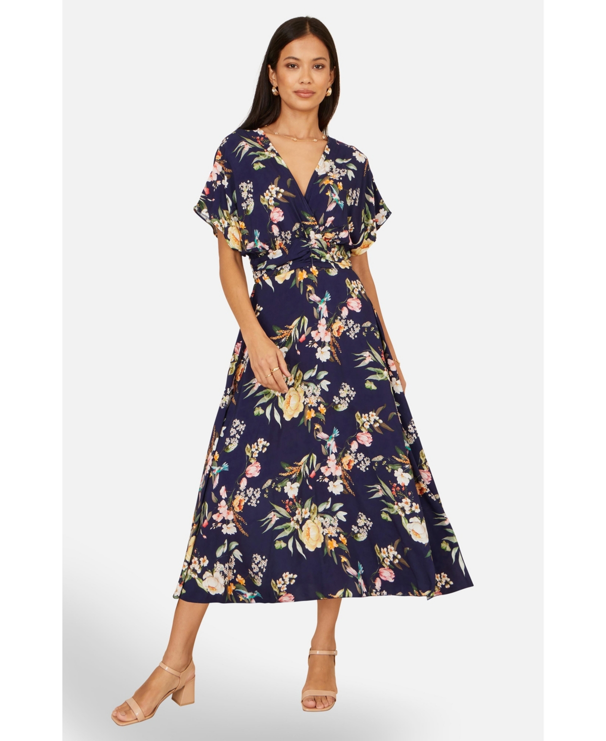 Click here for Yumi Womens Floral Print Midi Dress - Navy prices