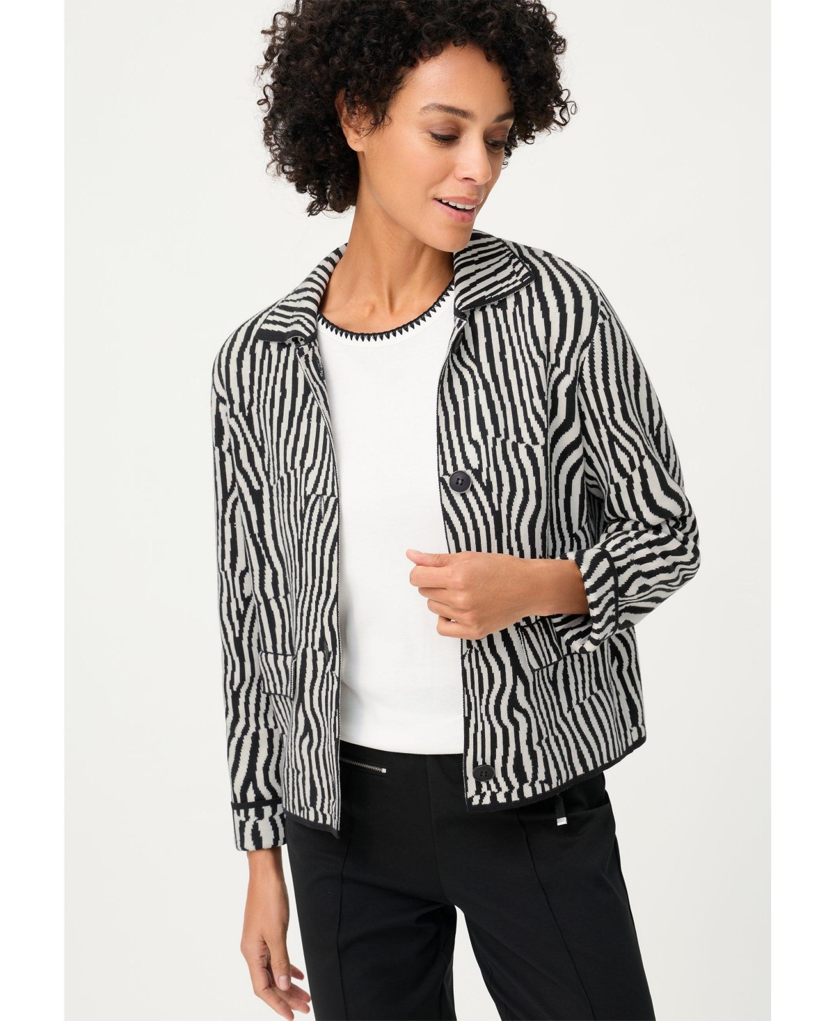 Click here for Olsen Womens Modern Zebra Knit Cardigan - Black prices