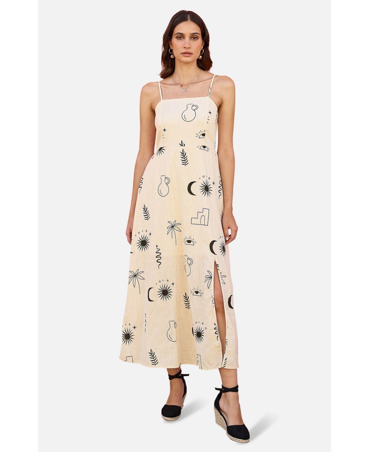 Click here for Yumi Womens Mystic Print Midi Dress - Ivory prices