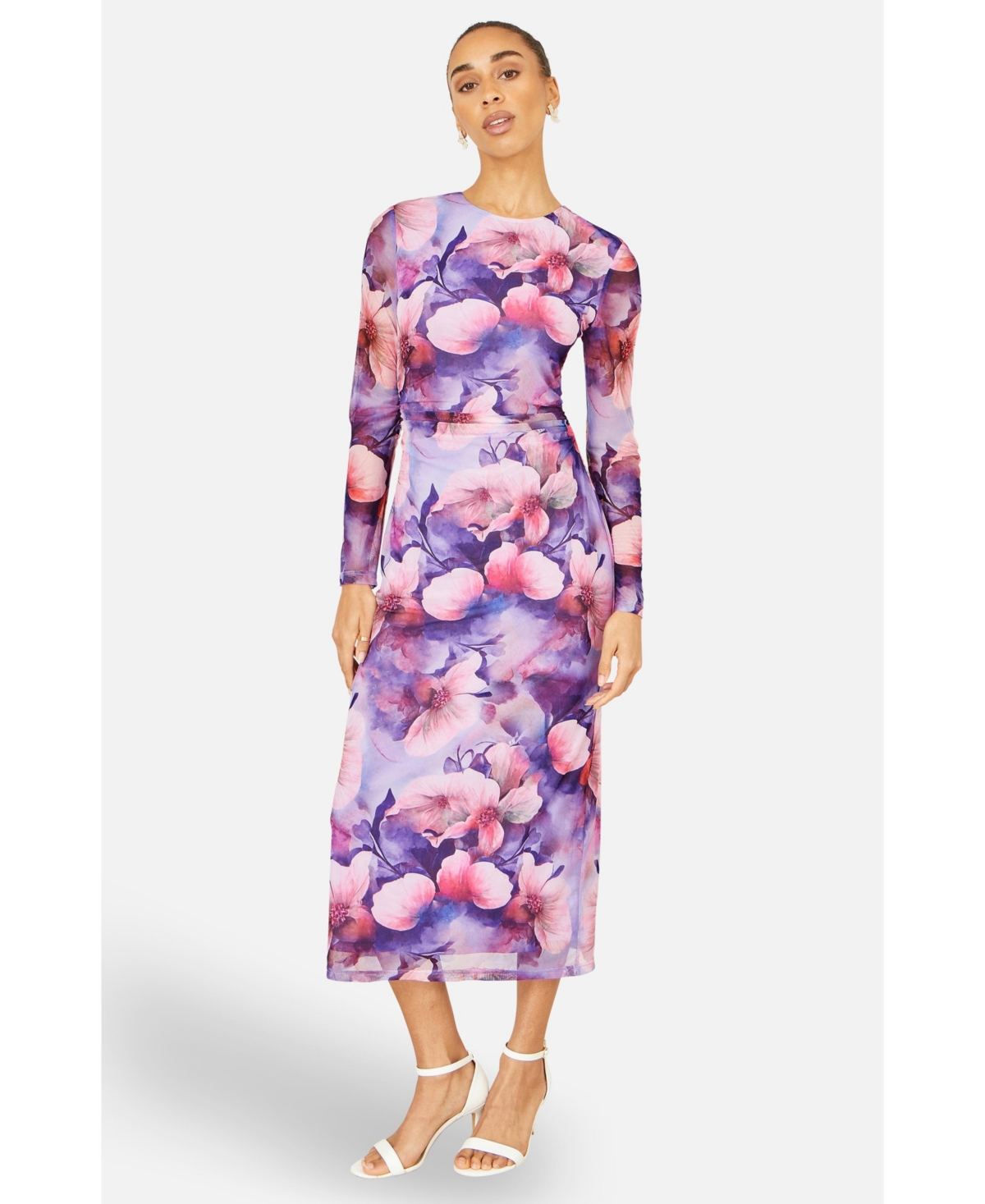 Click here for Yumi Womens Tie Back Mesh Midi Dress - Purple prices