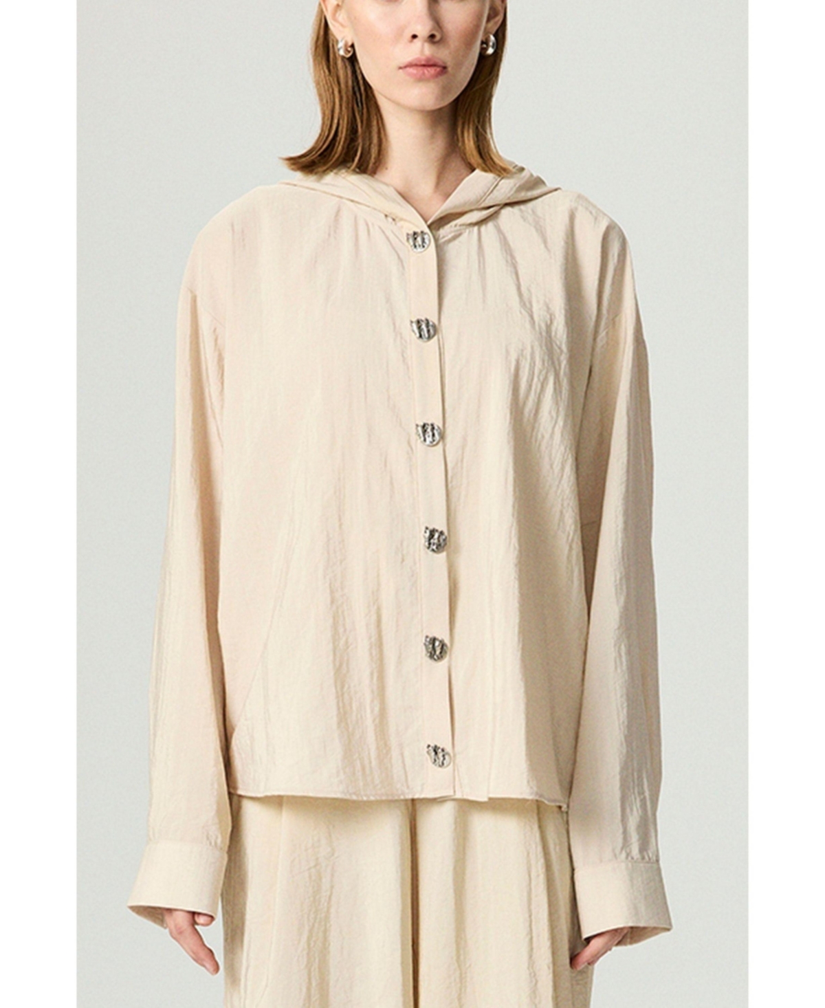 Click here for Nocturne Womens Hooded Shirt with Snap Button Deta... prices