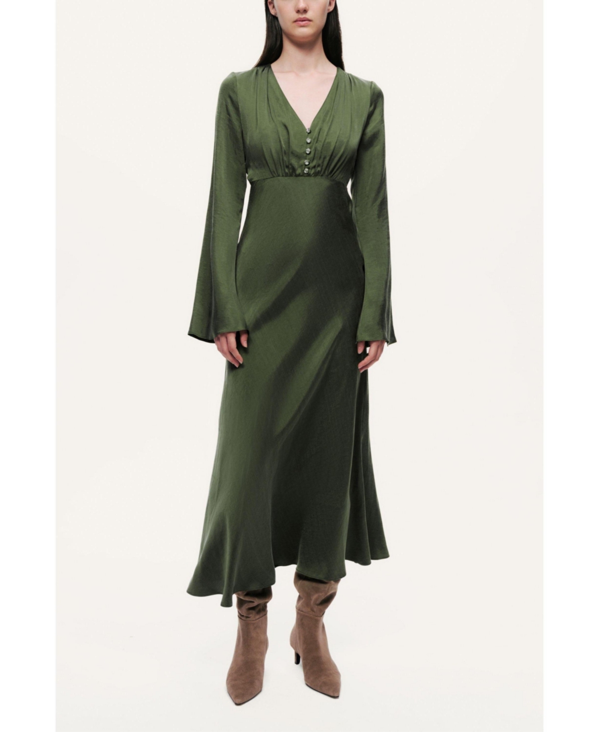 Click here for Nocturne Womens Crystal-Button V-Neck Maxi Dress -... prices