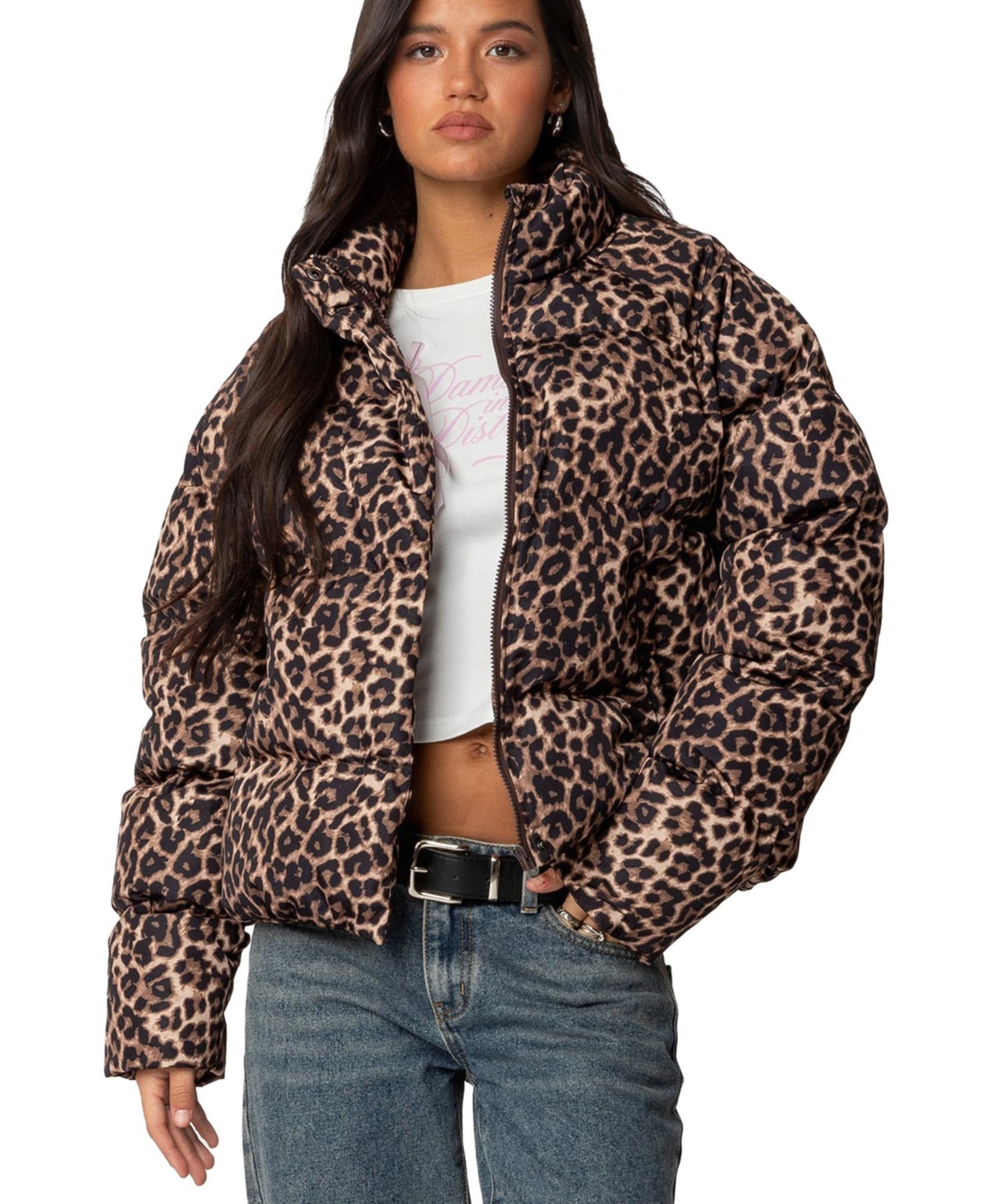 Click here for Edikted Womens Dalya Leopard Printed Puffer Jacket... prices