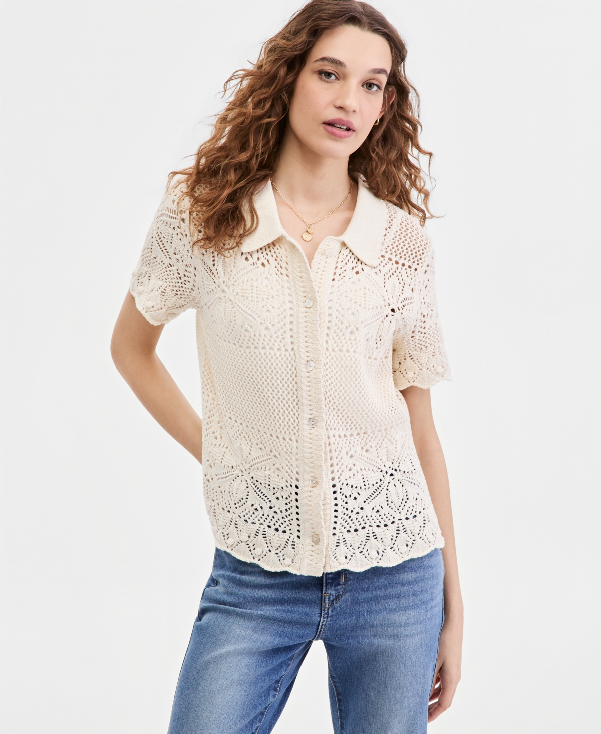 Click here for Levis Womens Susanna Floral Crochet Collared Cotto... prices