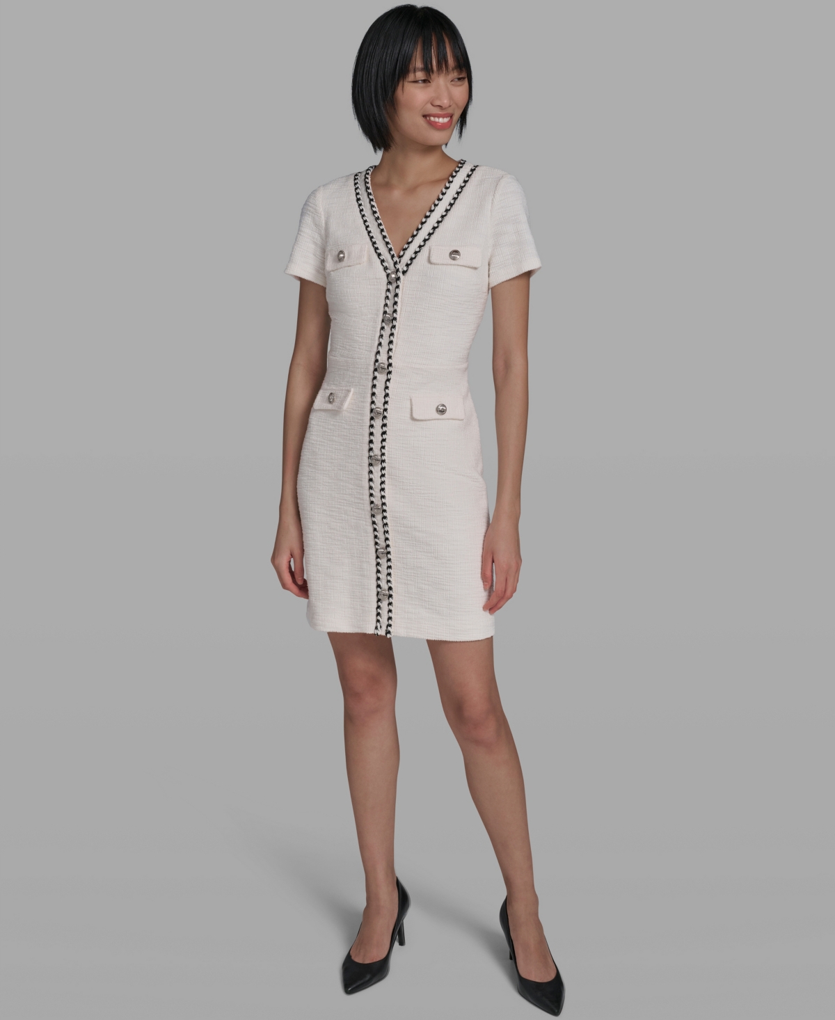 Click here for Karl Lagerfeld Paris Womens V-Neck Tweed Sheath Dr... prices