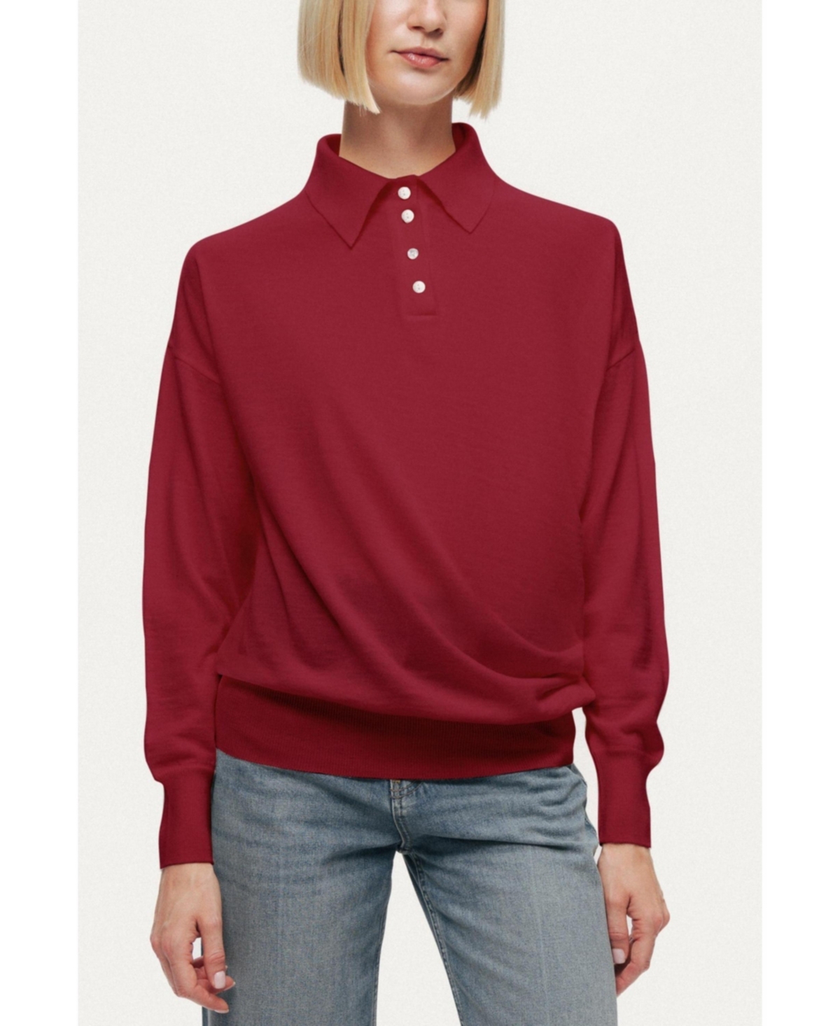 Click here for Nocturne Womens Knit Polo Sweater - Burgundy prices